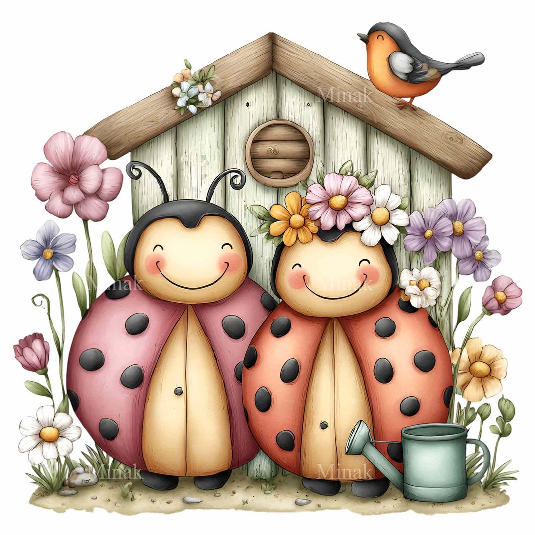 16 PNG Ladybug Clipart – Spring Garden Bug PNG With Flowers and ...