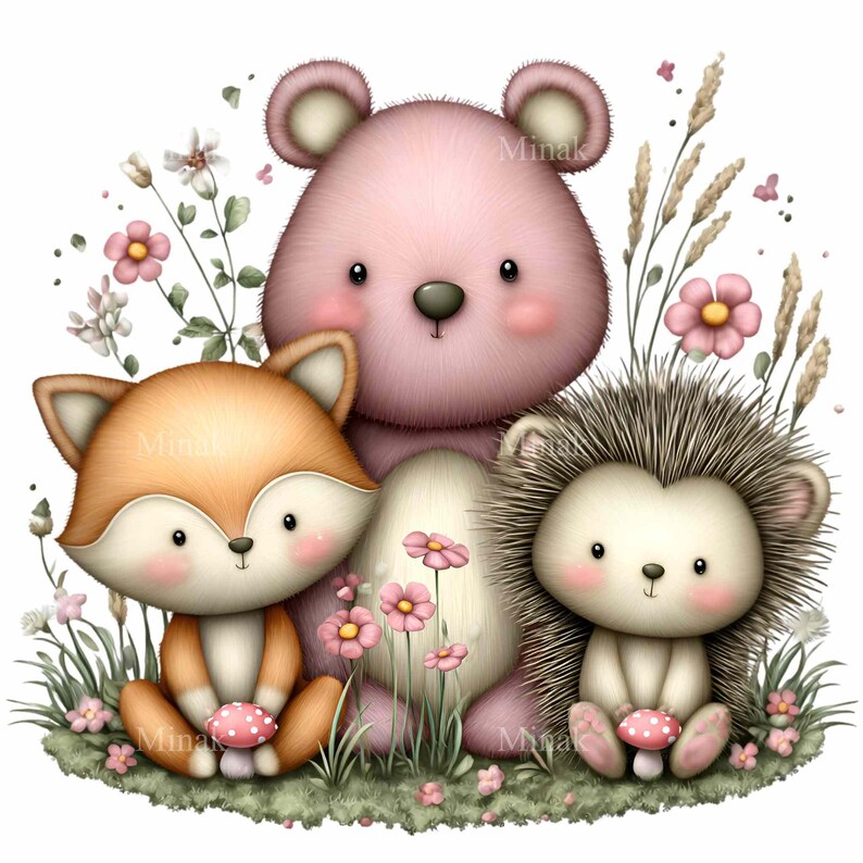 15 PNG Woodland Baby Animals Clipart – Bear Fox Hedgehog Nursery Art ...