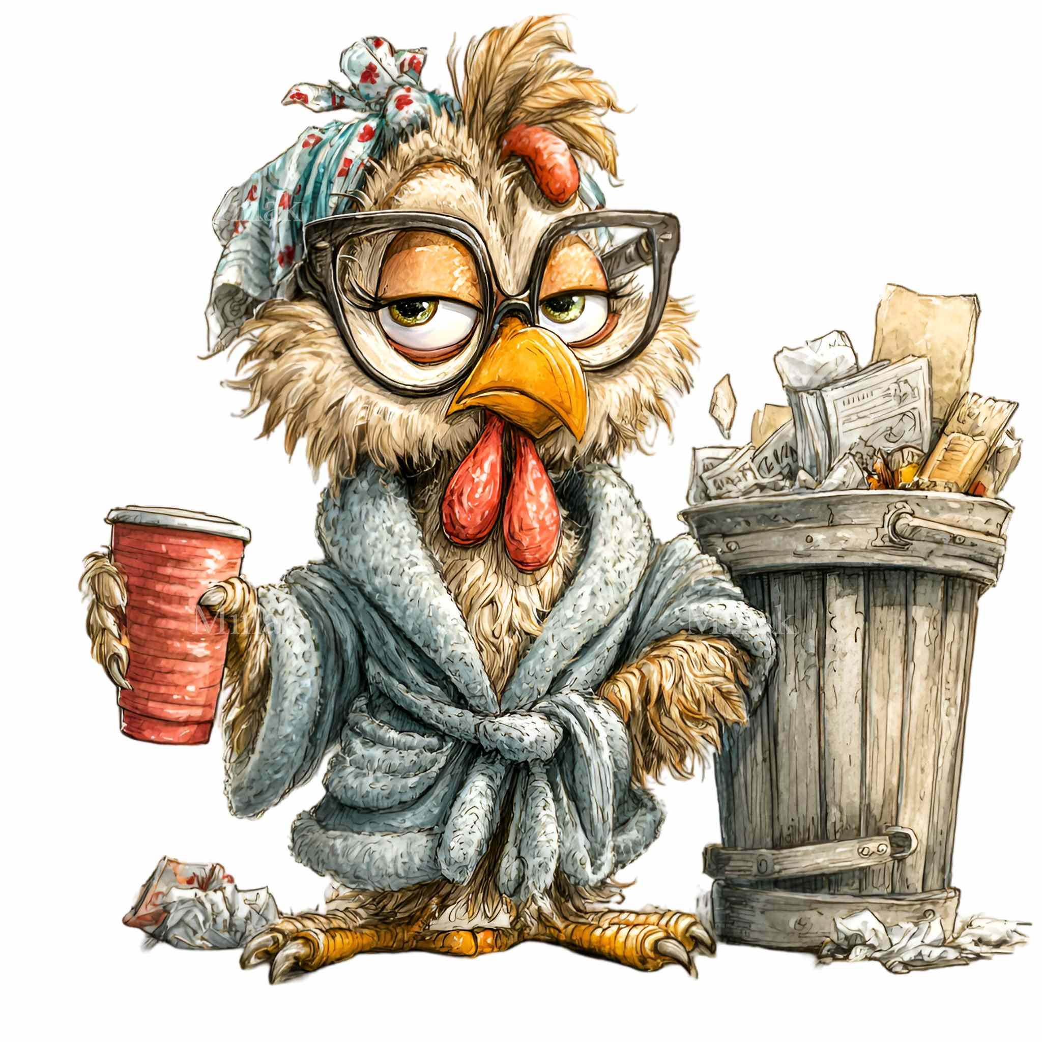 15 PNG Funny Coffee Chicken – Hen PNG Clipart – Tired Morning Rooster ...