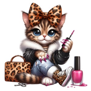 Cute Cat Doing Nails Clipart | Adorable Kitty Illustration 15 PNG ...