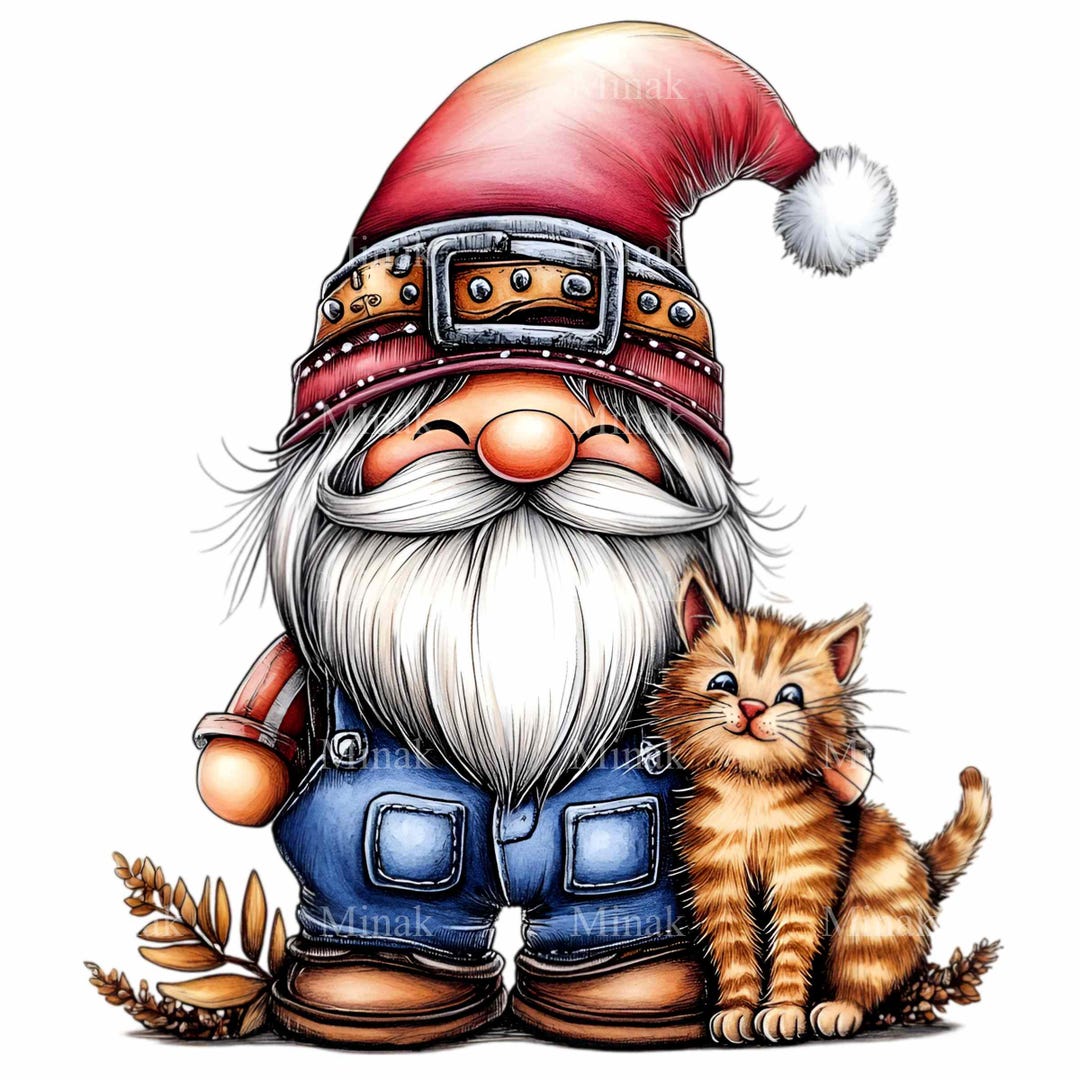 15 Cute Gnome and Cat PNG Clipart Digital Download – Gnome With White ...