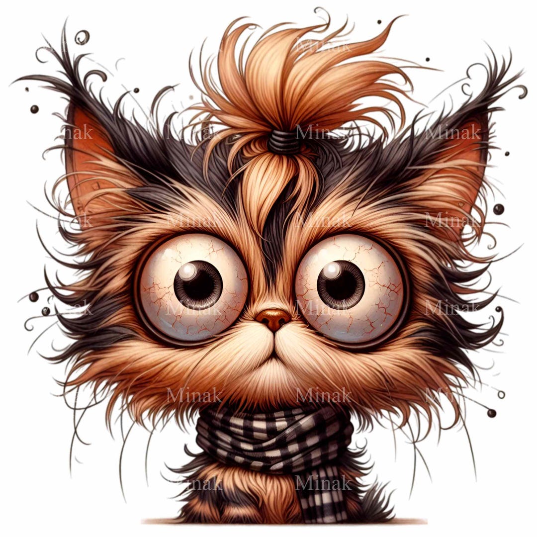 12 Funny Scruffy Cat PNG Clipart, Big-eyed Fluffy Kitten With Messy ...