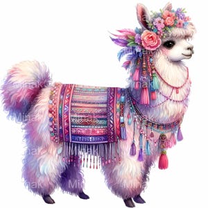 12 Floral Llama PNG Clipart, Cute Alpaca Art, Llama Illustration ...