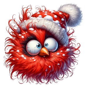 Red Cardinal Santa Hat 12 PNG Comics Quirky Bird Cartoon Illustration ...