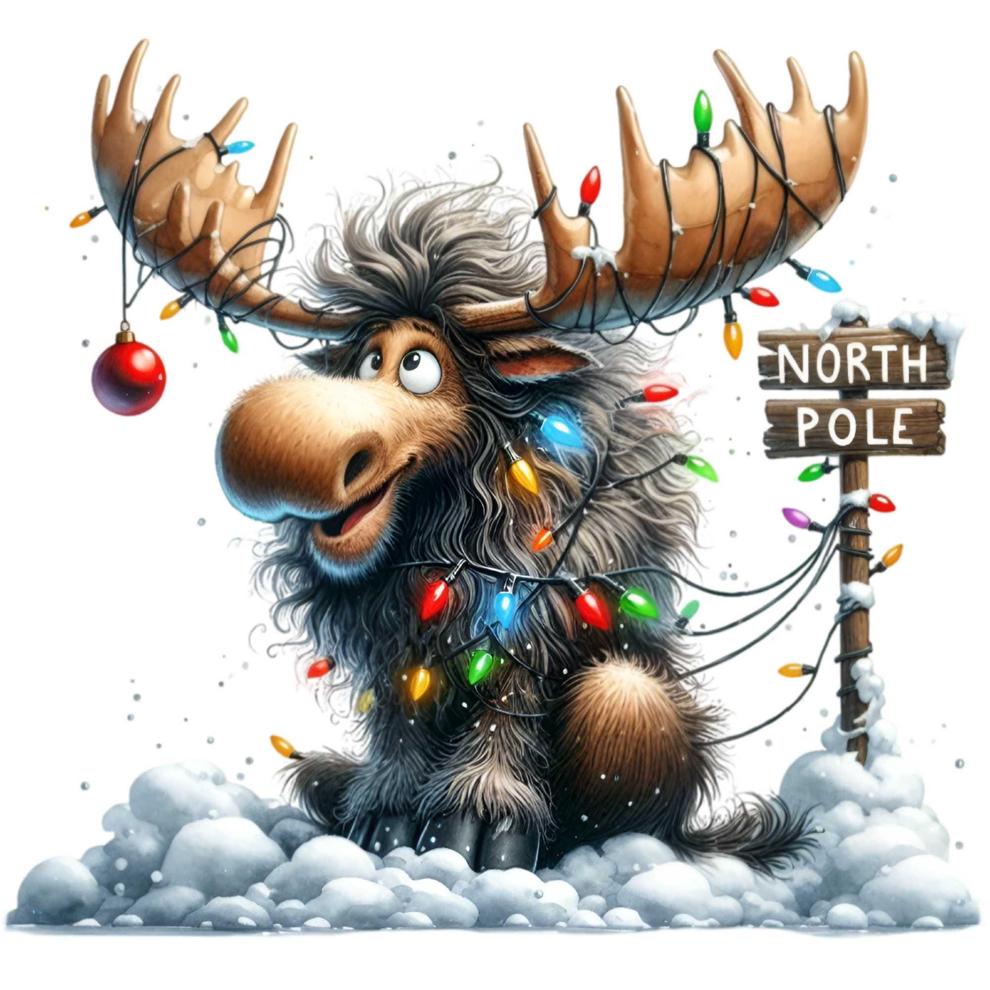 Adorable Christmas Moose Clipart PNG - 15 Cute Moose With Santa Hat ...