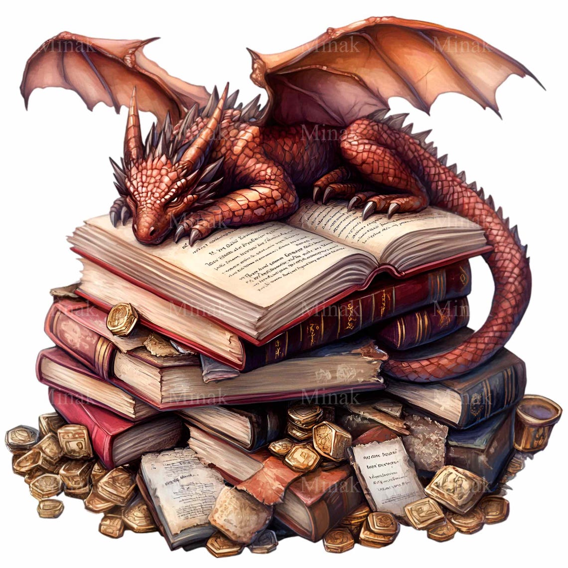 12 PNG Book Dragon Clipart, Mythical Bibliophile Illustration, Hoard of ...