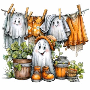 15 PNG Pumpkin Laundry Clipart – Ghost PNG Halloween Art – Cute Spooky ...