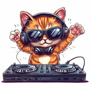 15 Funny DJ Cat PNG Clipart With Headphones and Turntable, Whimsical ...