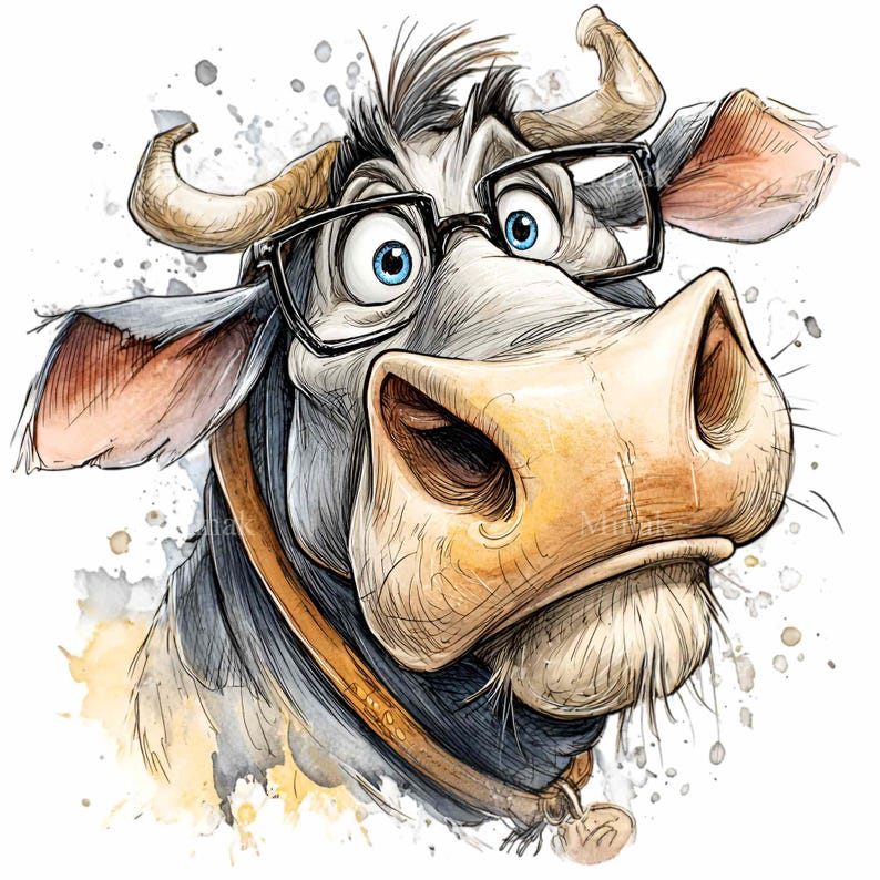 15 PNG Funny Cow Clipart, Farm Animal Illustration, Watercolor Rustic ...