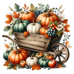 Rustic Wheelbarrow of Pumpkins Clipart, Fall Harvest Decor, Autumn ...