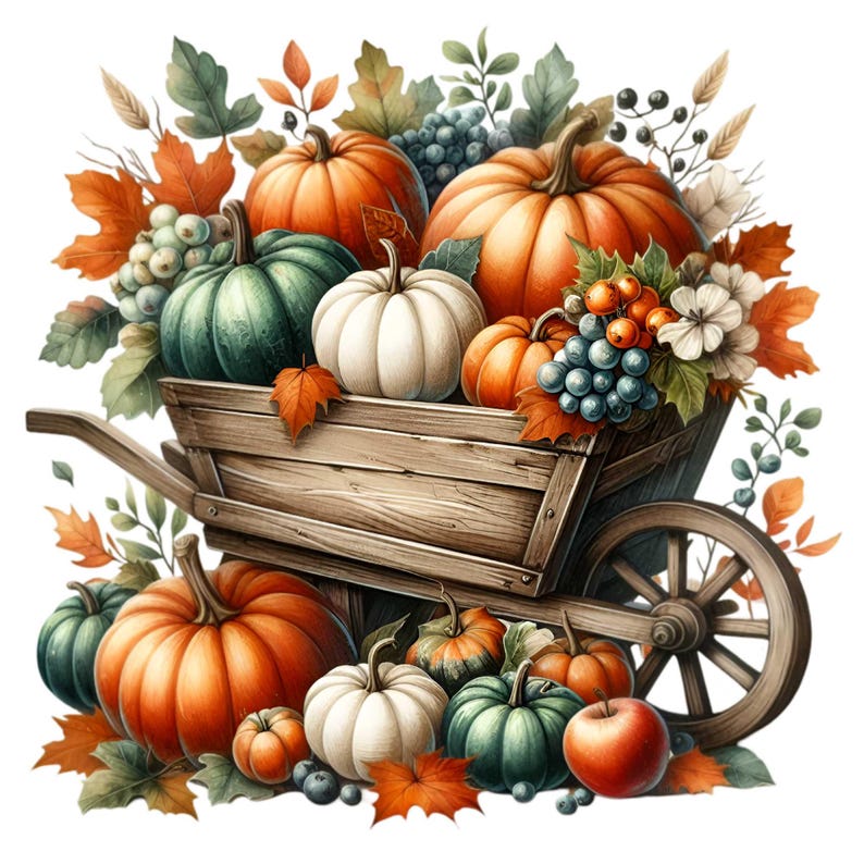 12 PNG Autumn Wheelbarrow With Pumpkins - Fall Harvest PNG Clipart for ...