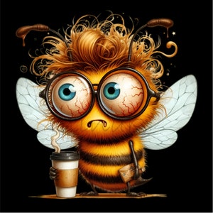 Quirky Bee Drinking Coffee 12 PNG Funny Autumn Kids Comics Cartoon ...