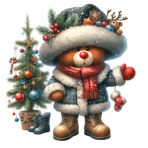 Bear Clipart in Winter Attire With Holiday Decorations 15 Cute and ...