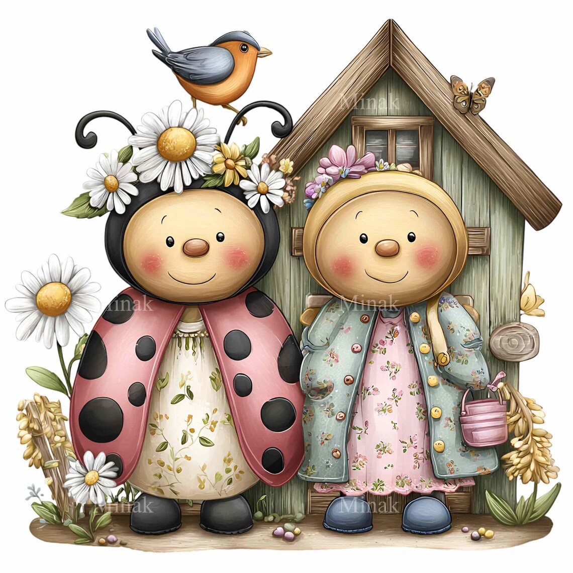 16 PNG Ladybug Clipart – Spring Garden Bug PNG With Flowers and ...