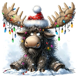 Adorable Christmas Moose Clipart PNG - 15 Cute Moose With Santa Hat ...