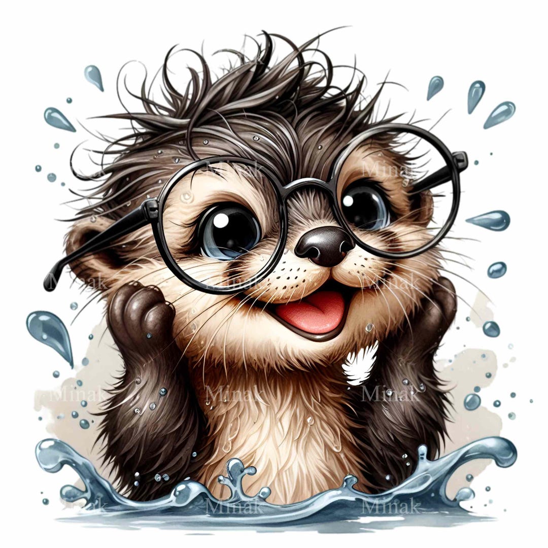 Otter PNG Clipart With Glasses, Fluffy Fur, and Water Play, 12 PNG ...