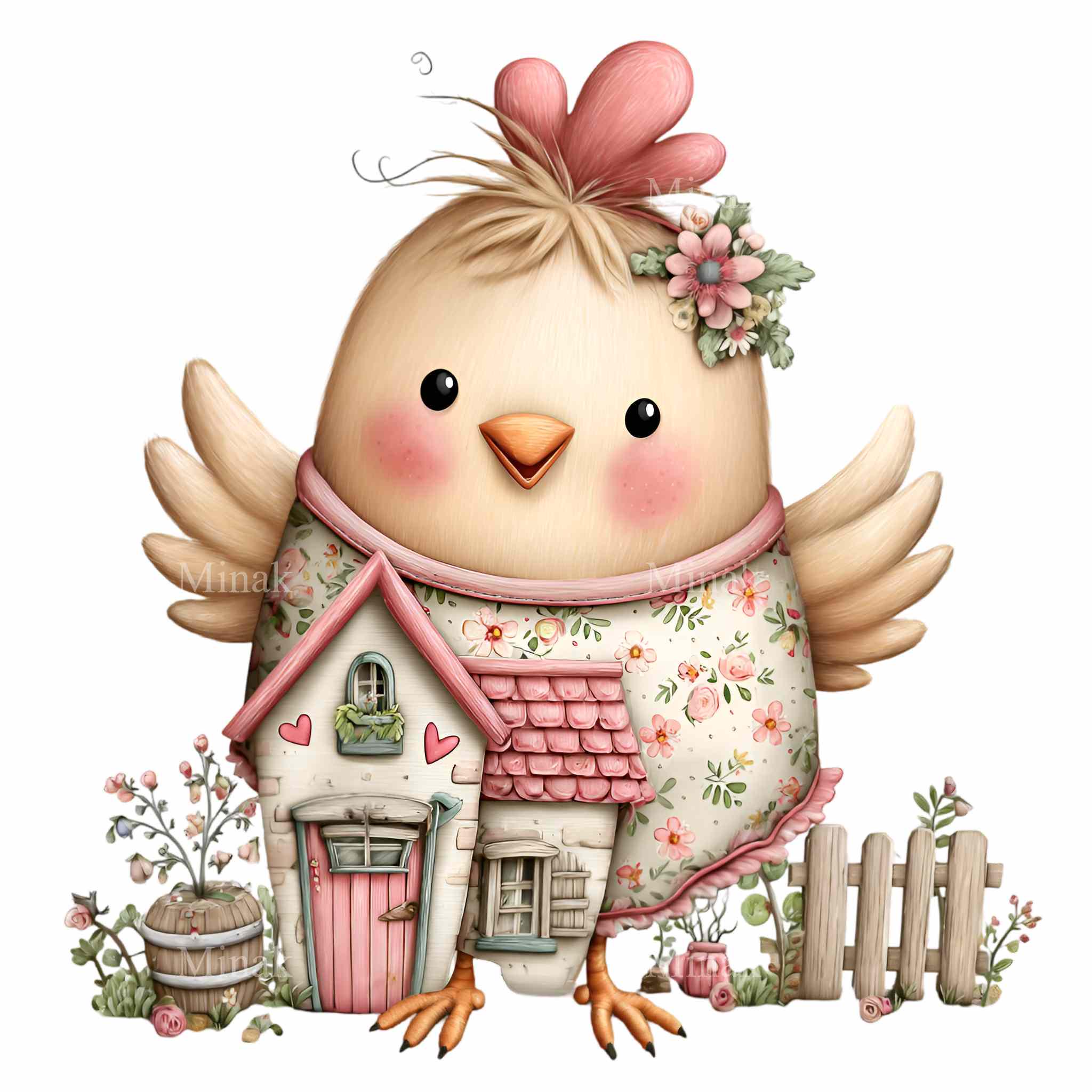 16 PNG Spring Chick Clipart – Cute Flower Crown Bird in Boots and Dress ...