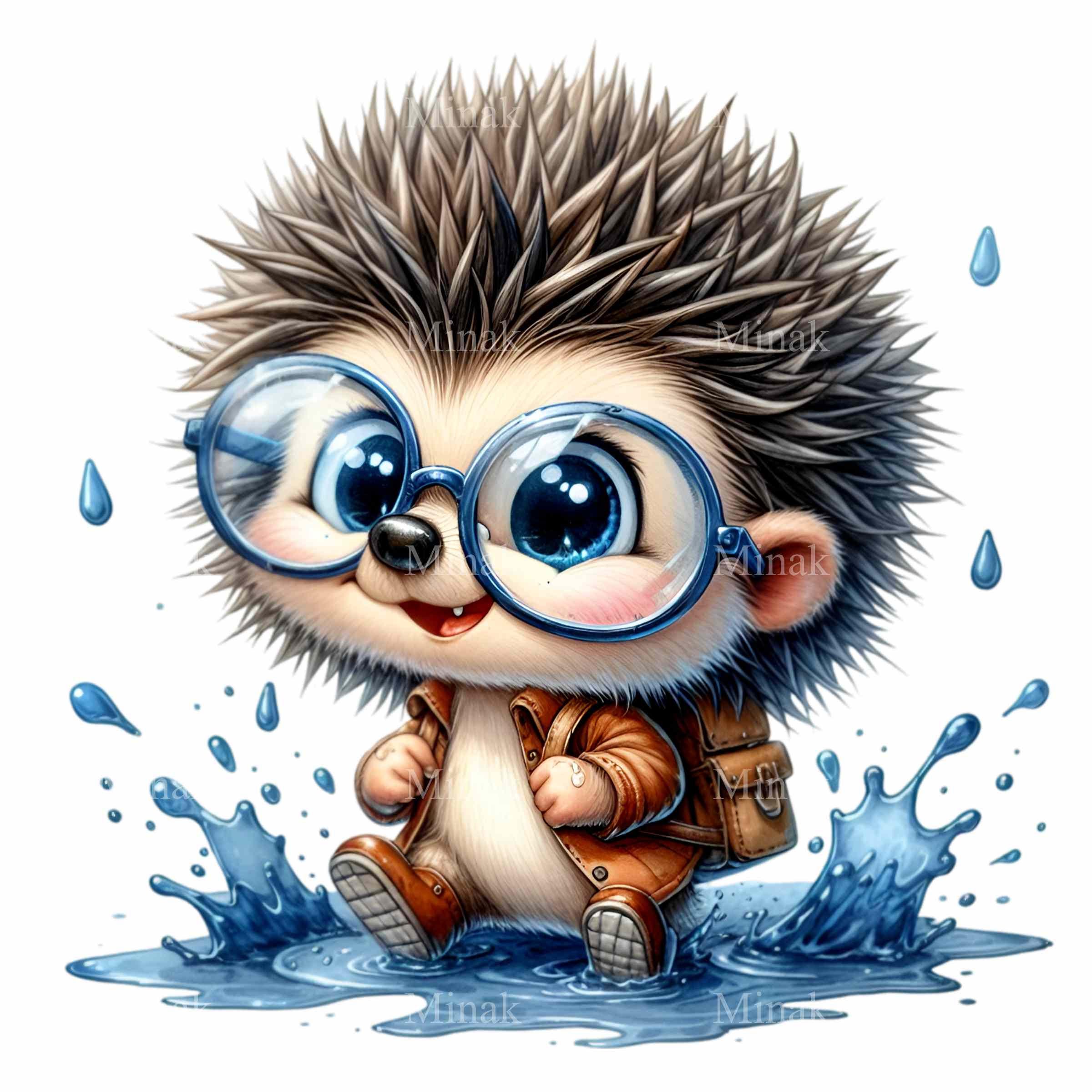 12 PNG Hedgehog Rain Clipart, Messy Bun Umbrella Animal, Spring Puddle ...