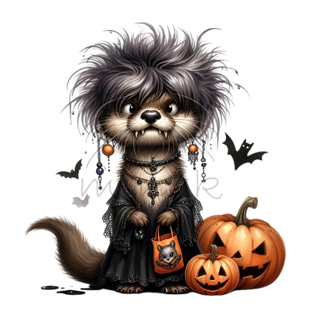 12 PNG Goth Halloween Animal PNG – Cute Spooky Otter Clipart With Fangs ...