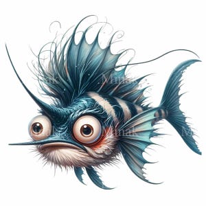 Quirky Marlin Fish Clipart - 14 Funny Blue Fish With Big Eyes Digital ...