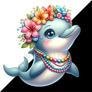 Dolphin Clip Art, 10 PNG Floral Summer Ocean Animal, Kids Graphics ...