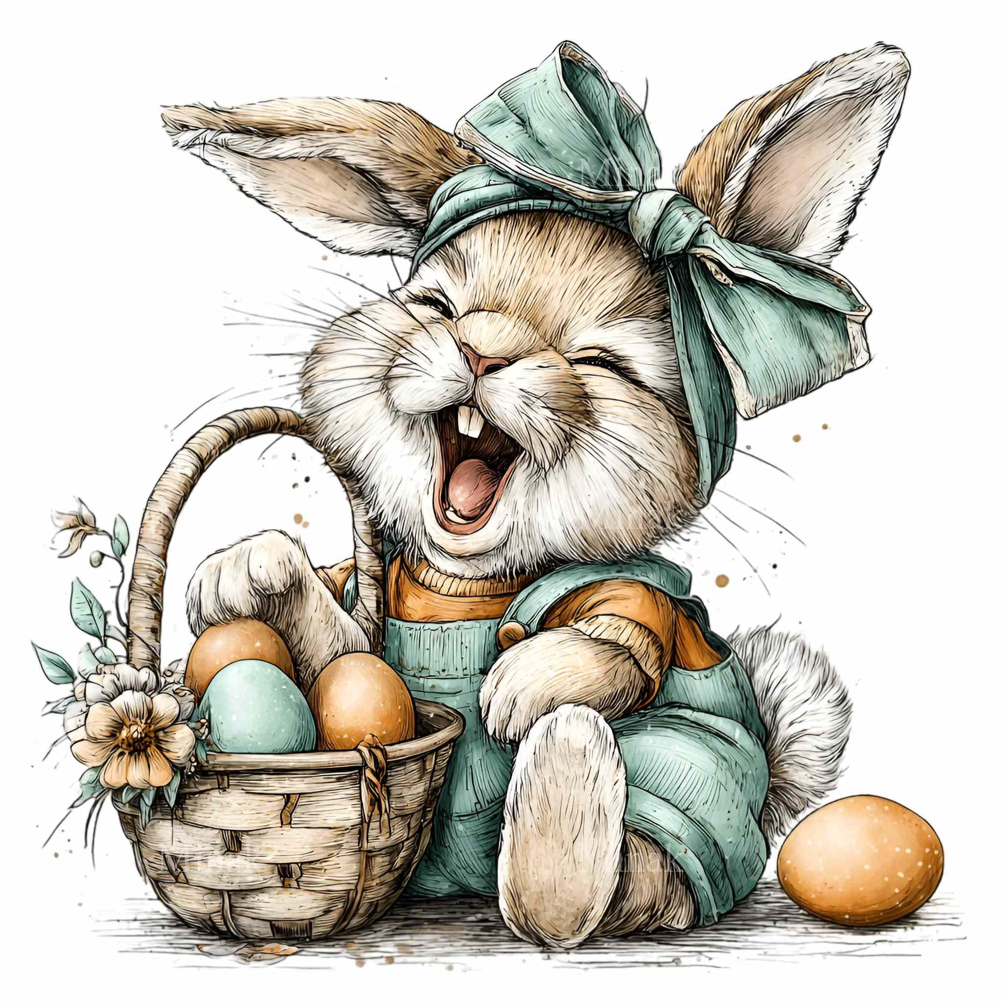 14 PNG Easter Rabbit Clipart – Laughing Bunny With Eggs Basket ...