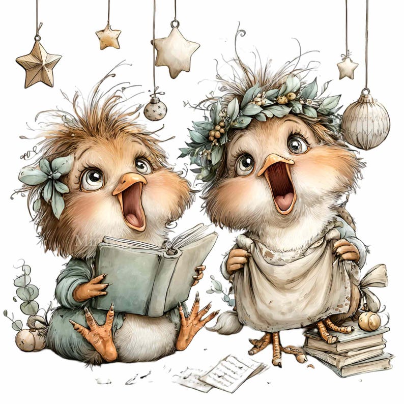 15 PNG Caroling Chicks Clipart – Christmas Birds PNG – Cute Singing ...