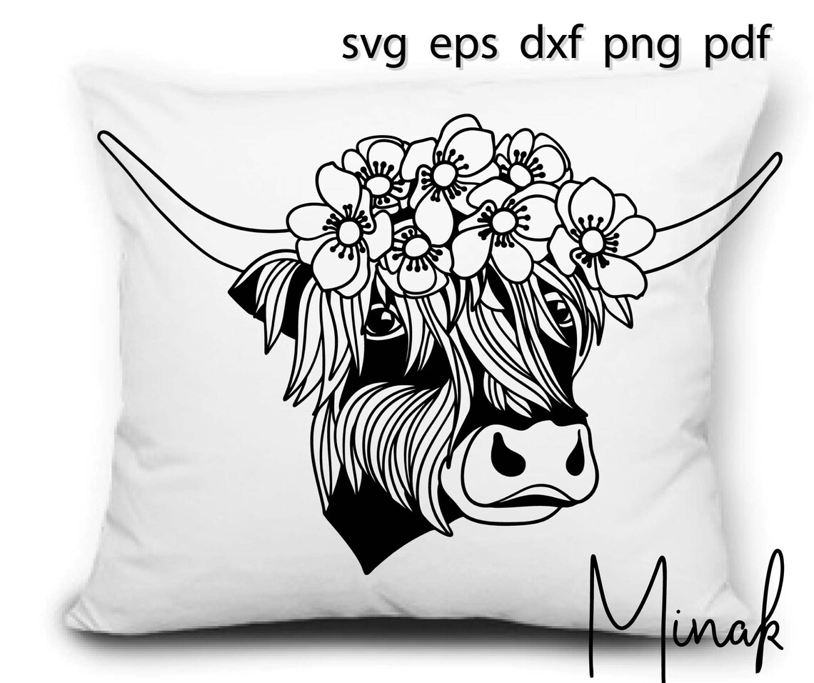 Scottish Cow Svg Highland Heifer With Flower Crown Farm - Etsy