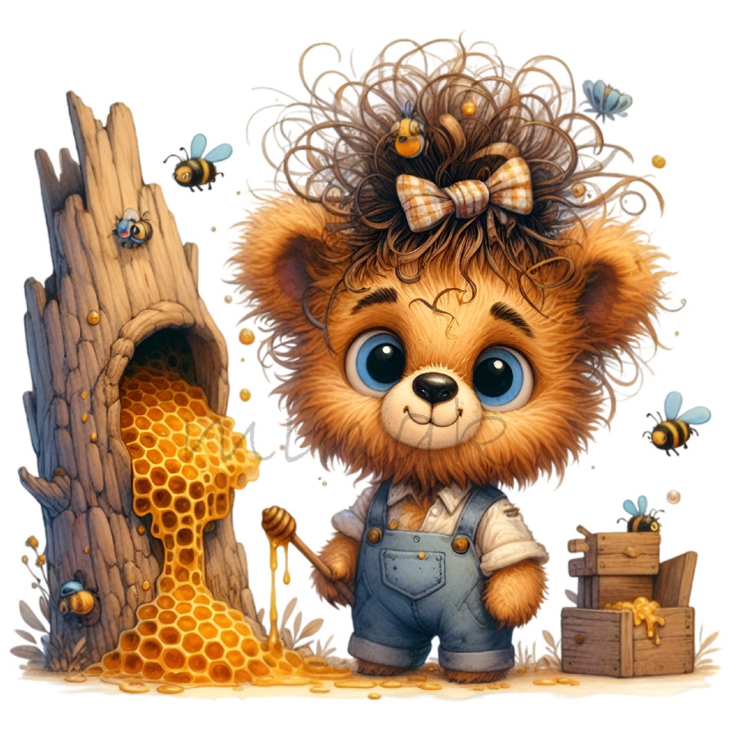 15 PNG Honey Bear Clipart – Cute Fluffy PNG – Forest Animal With Bees ...