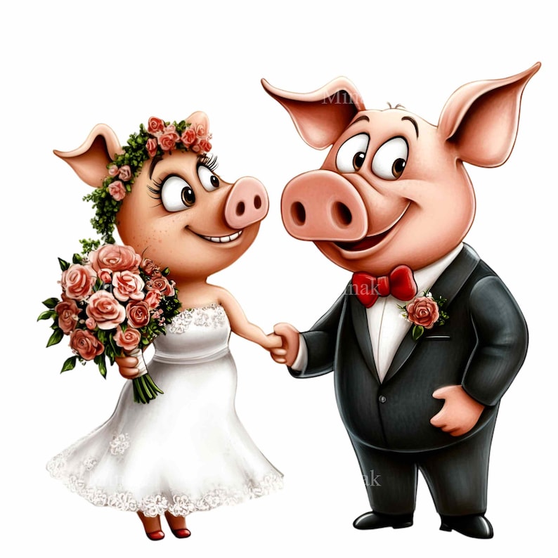 20 PNG Funny Wedding Pig Clipart PNG, Bride and Groom Pigs Cartoon ...