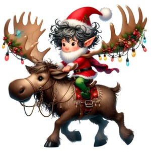 Adorable Christmas Elf Riding Reindeer Clipart PNG - 10 Cute Festive ...