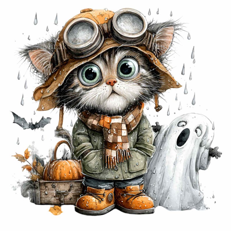 16 PNG Halloween Cat and Ghost Clipart – Cute Autumn Pet PNG – Funny ...