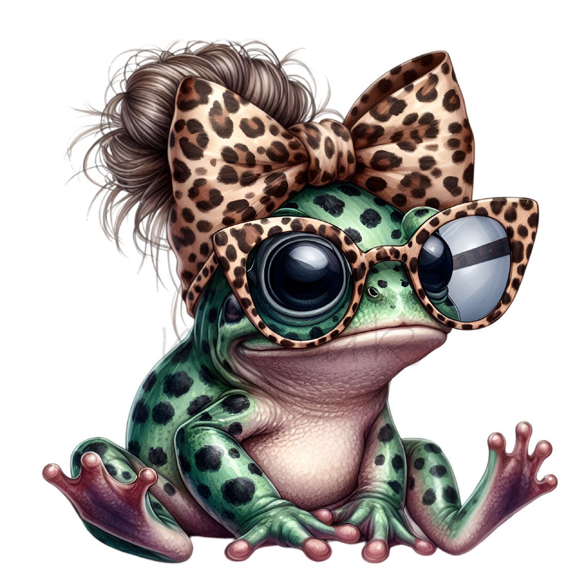 Frog Clip Art, Funny Baby Animal Clipart, 10 PNG Leopard Print Bow Baby ...