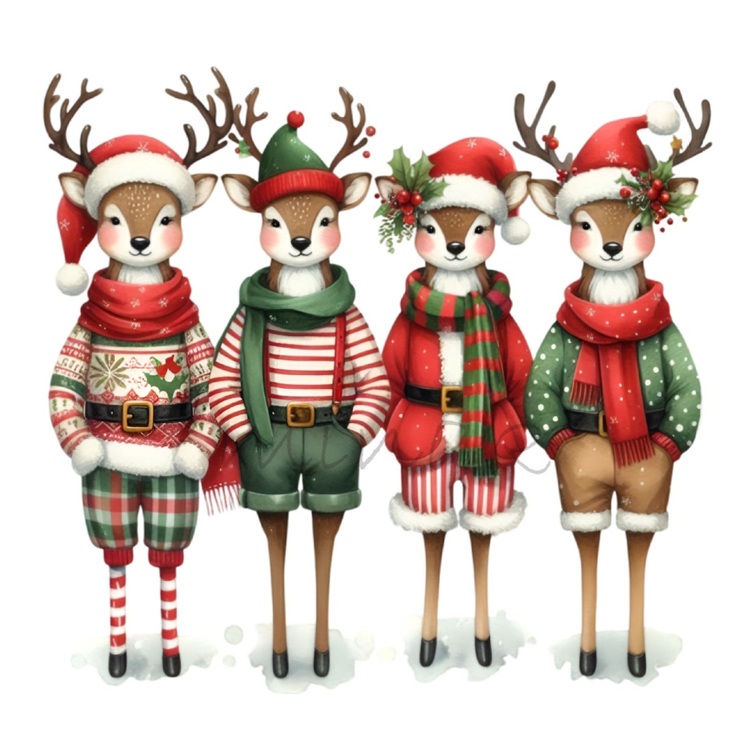 Christmas Reindeer Clipart, 14 Festive Holiday Deer PNG, Santa and Elf ...