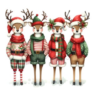 Christmas Reindeer Clipart, 14 Festive Holiday Deer PNG, Santa and Elf ...