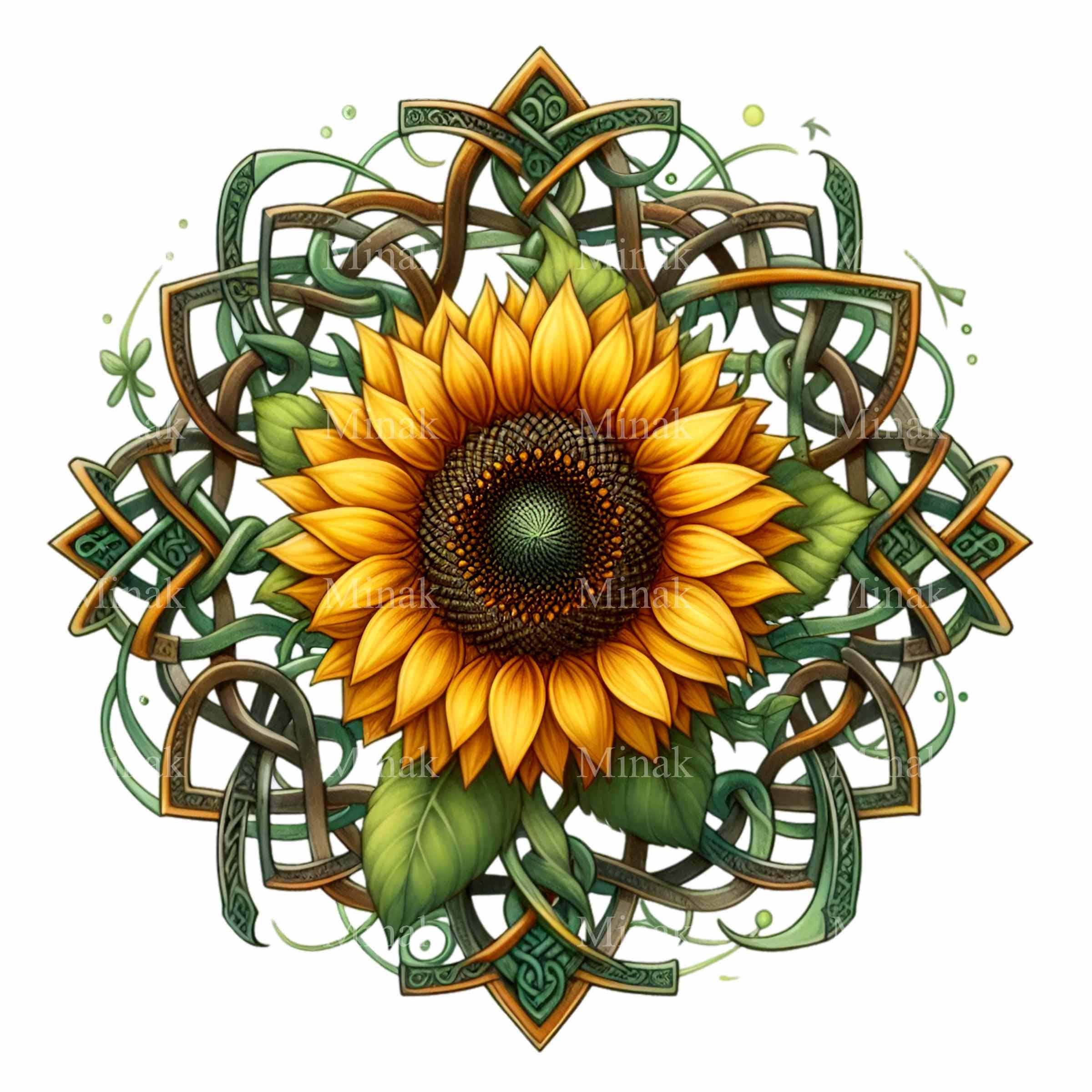 15 PNG Celtic Sunflower Clipart, Knotwork Floral Sublimation, Irish ...