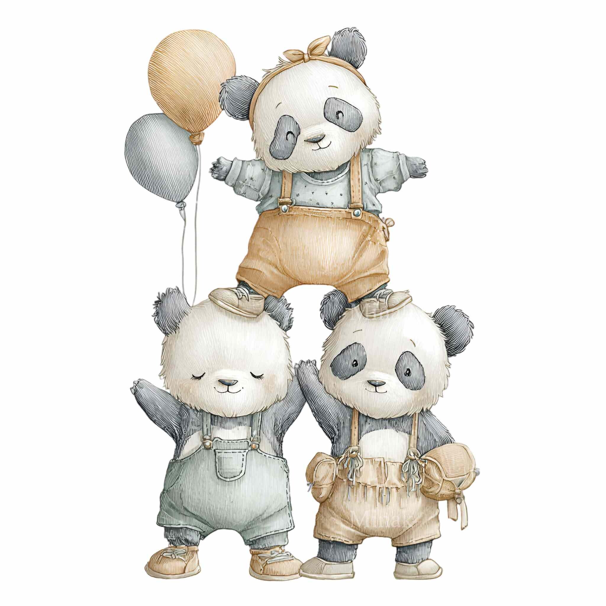 16 PNG Panda Bears Clipart – Baby Stack Illustration With Balloons ...