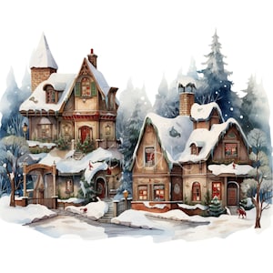 Winter Village Scene Clipart PNG, 10 Snowy Christmas Town With ...
