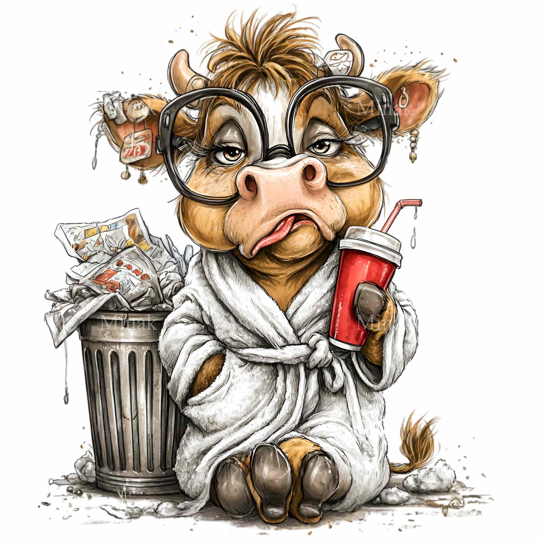 15 PNG Funny Cow Clipart – Grumpy Farm Animal Illustration With Glasses ...