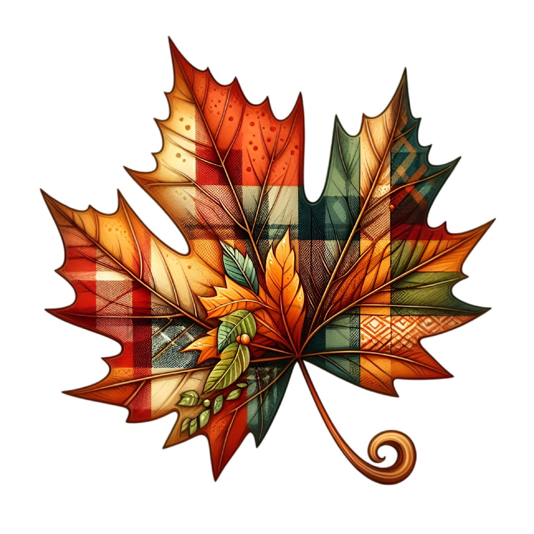 15 PNG Plaid Leaf Clipart - Autumn Maple Leaf Illustration - Rustic ...