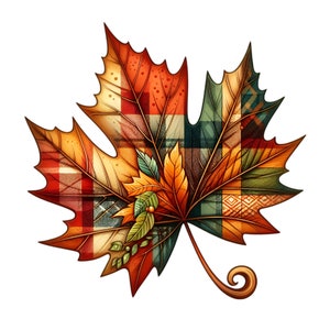 Autumn Plaid Leaf Clipart PNG, 15 Colorful Fall Leaf With Tartan ...