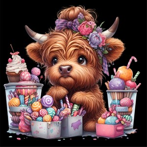 Candy Cow Clip Art, 12 PNG Cute Sweets Shop Highland Cow, Funny Grandma ...