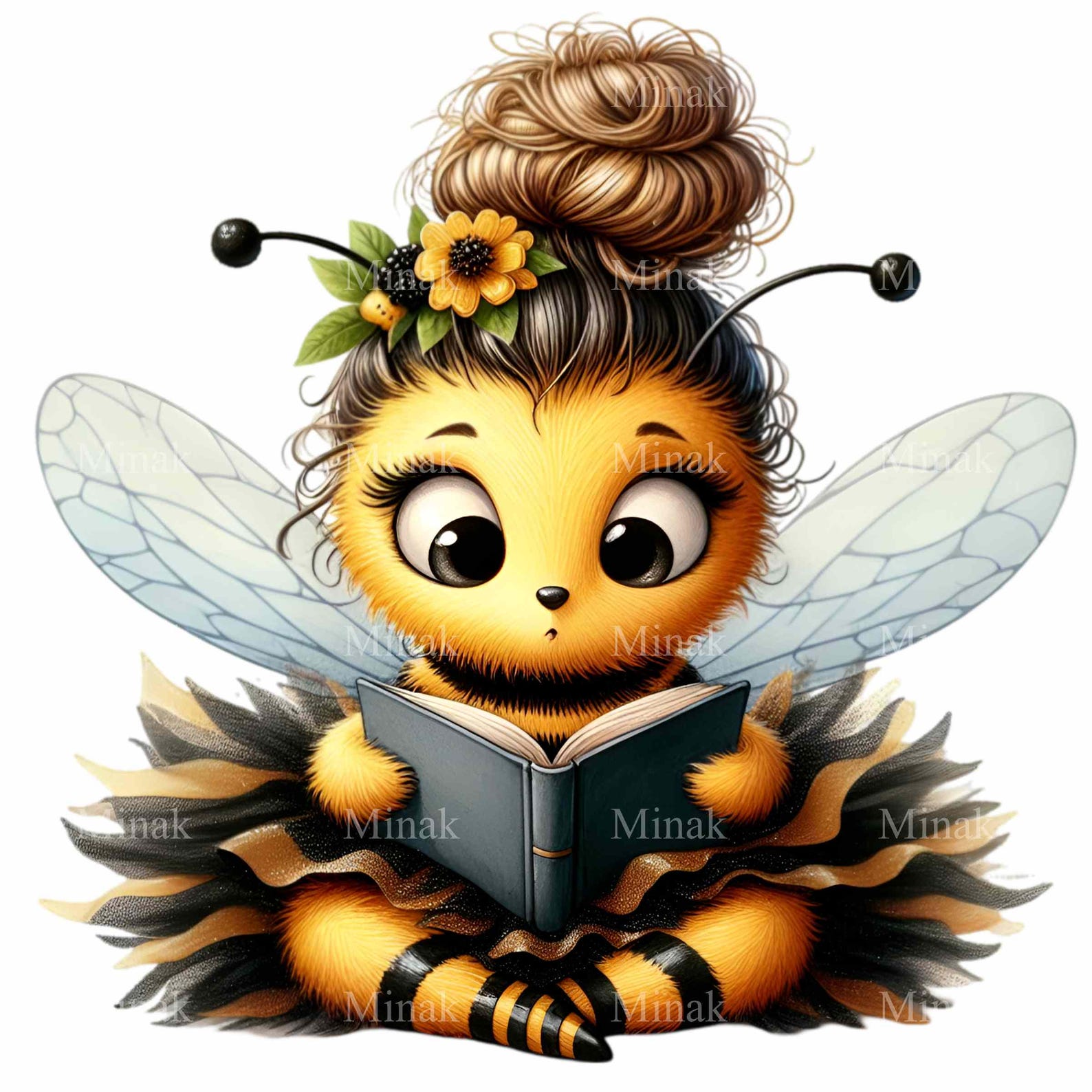 12 Bee Reading PNG Clipart | Cute Bee With Glasses and Book | Whimsical ...