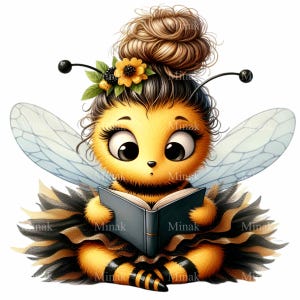 12 Bee Reading PNG Clipart | Cute Bee With Glasses and Book | Whimsical ...