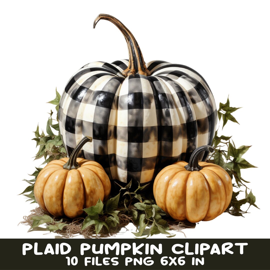 Checkered Pumpkin Clipart 10 PNG Plaid Fall Sublimation for - Etsy