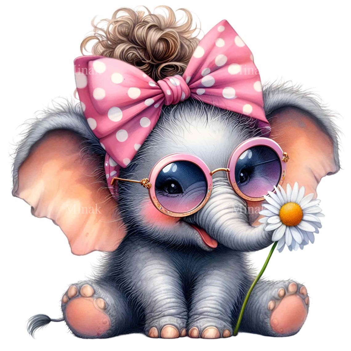 15 PNG Elephant Clipart – Baby Girl Illustration With Glasses & Pink ...