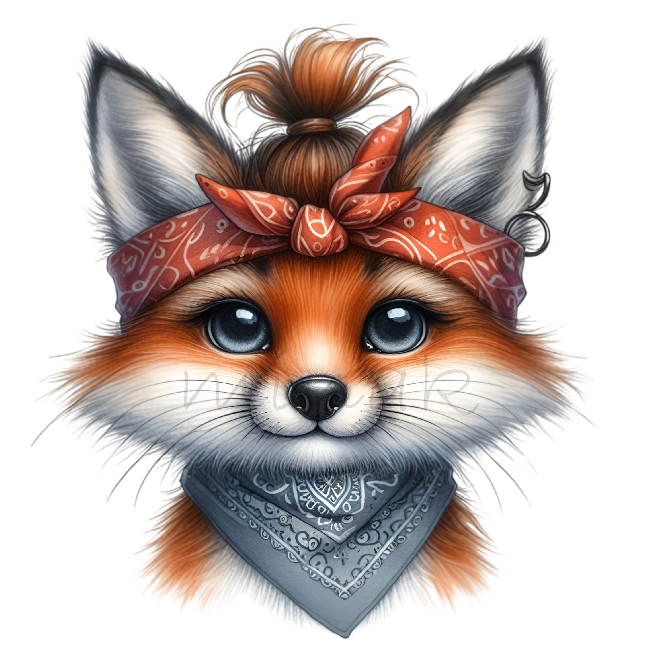 10 PNG Baby Fox Bandana, Woodland Animal Sublimation, Messy Bun Fox ...