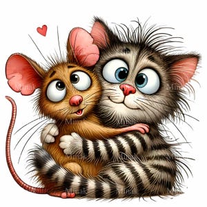 14 Funny Cat and Mouse PNG Clipart, Cute Fluffy Kitten Hugging a Mouse ...