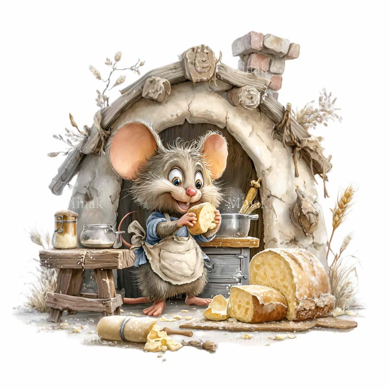 16 PNG Mouse Baker Clipart – Chef Mouse With Bread for Kitchen Art ...