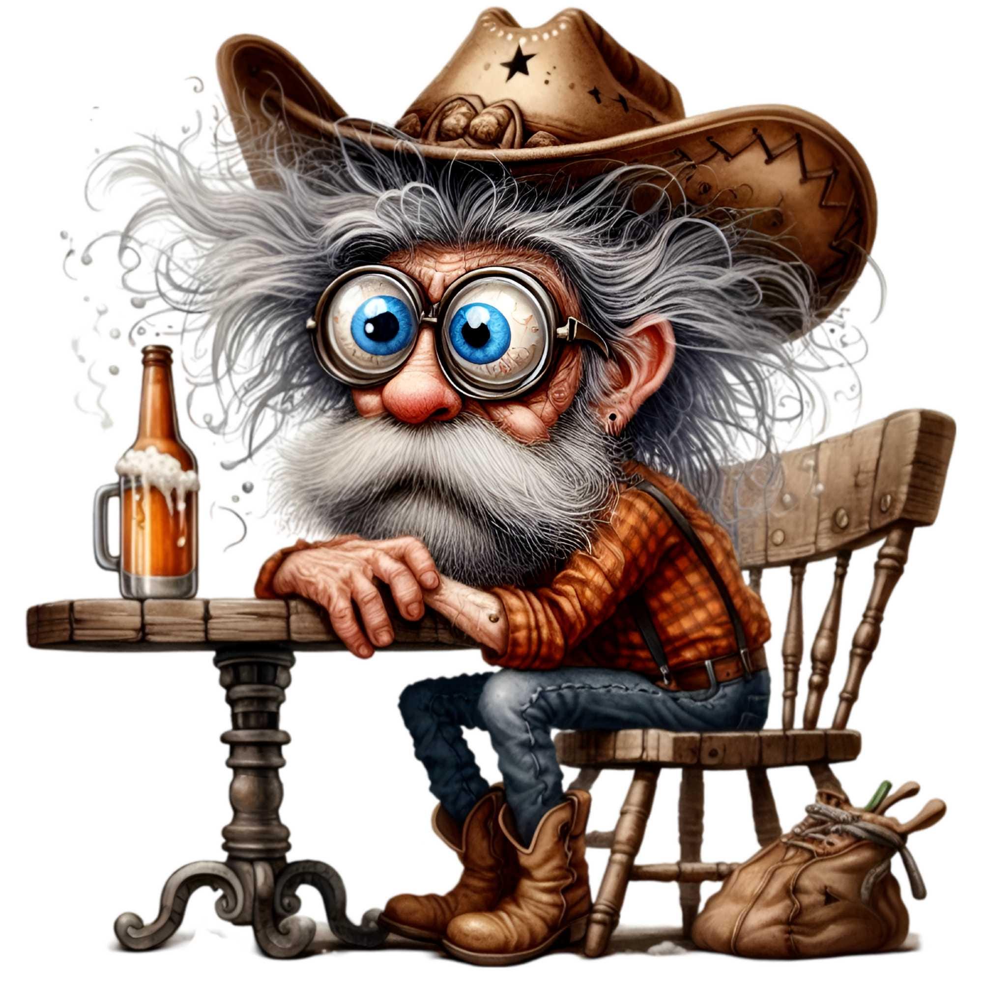 12 PNG Old Cowboy Clipart – Funny Western Grandpa Illustration, Beer ...